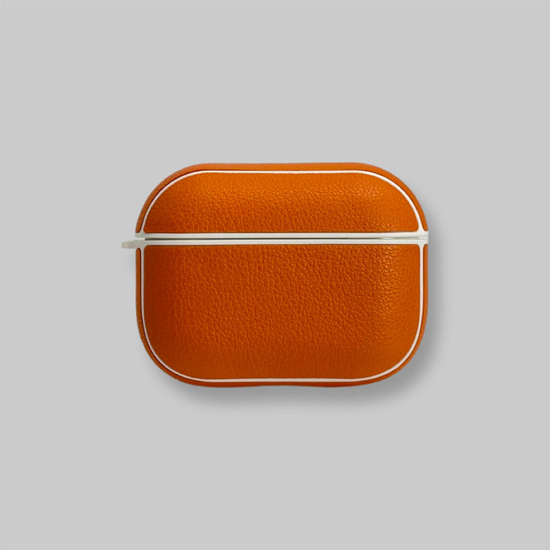 Personalised Sporty Orange AirPods Pro Gen 1/2 Case in Pebbled Leather ...