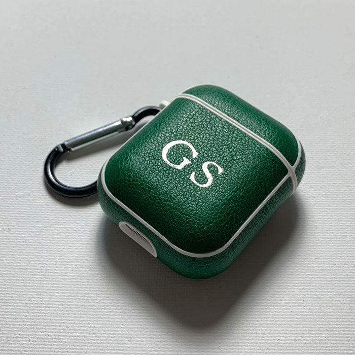 Personalised Sporty Forest Green AirPods 1/2 Case in Pebbled Leather ...