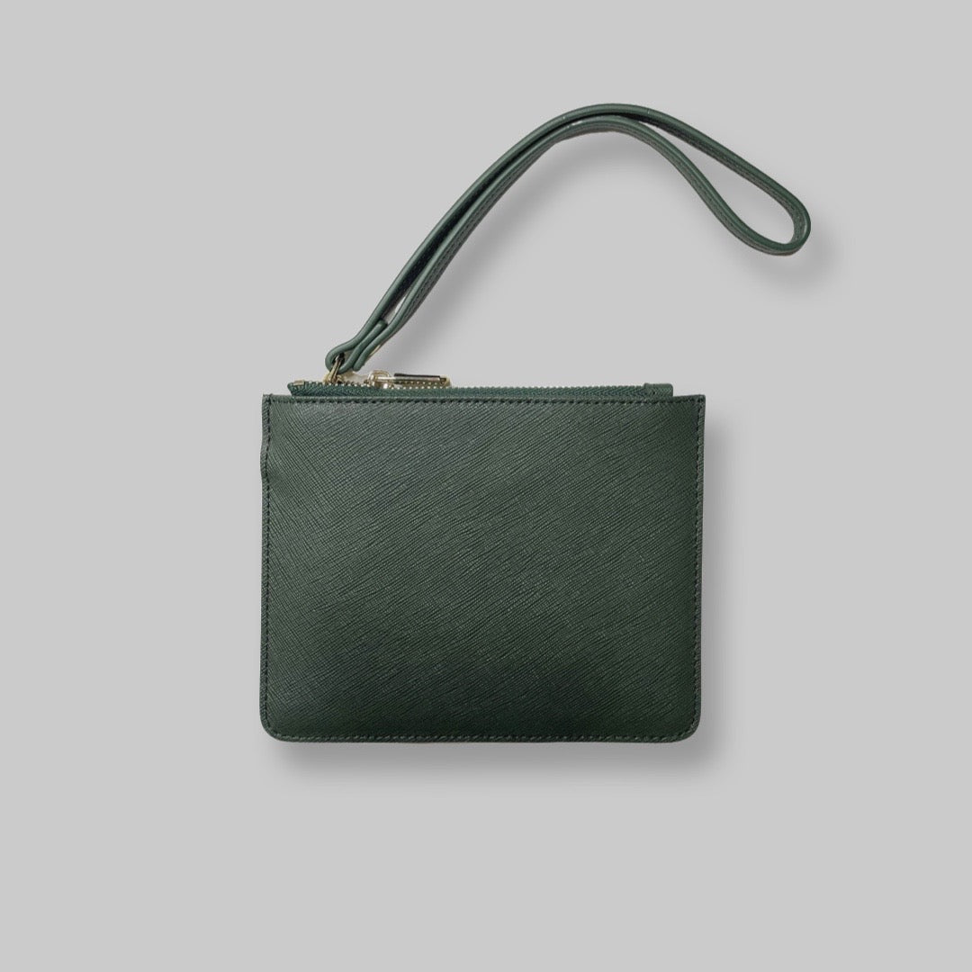 Personalised Mini Pouch in Forest Green with Detachable Wrist Strap ...