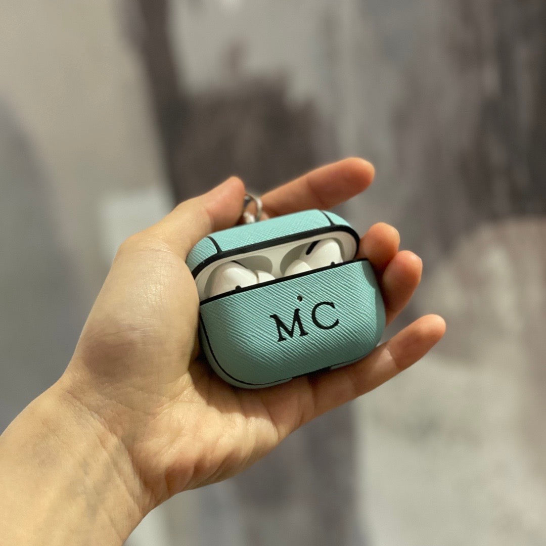 Personalised AirPods Pro Gen 1/2 Case in Light Blue Saffiano Leather ...